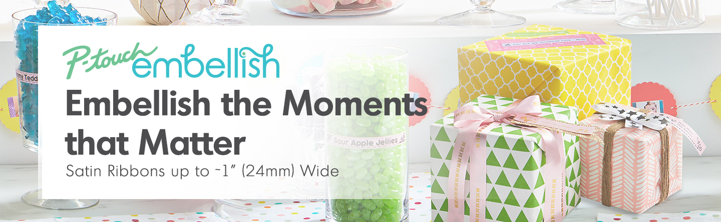 Brother TZERE54 | P-touch Embellish Gold Print on Pink Satin Ribbon