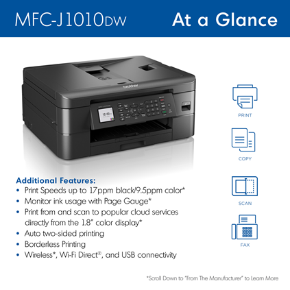 MFC-J1010DW | PrintersAIOs | PrintersAIOsFaxMachines | By Brother